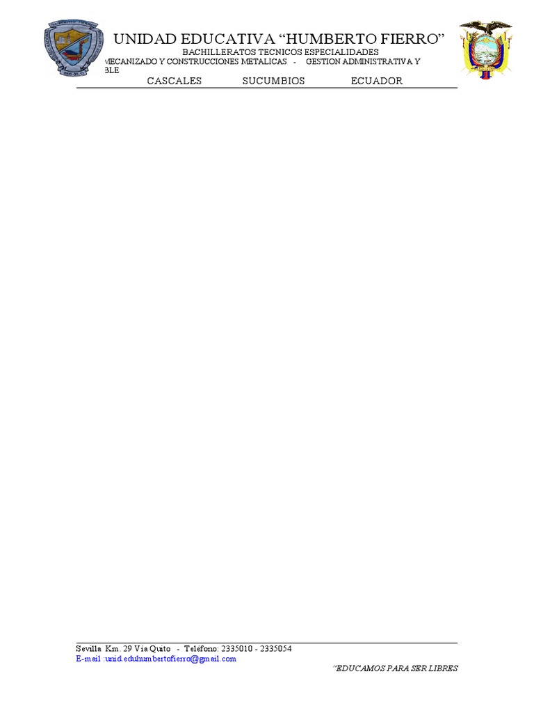 Unidad Educativa "Humberto Fierro": Cascales Sucumbios Ecuador | PDF
