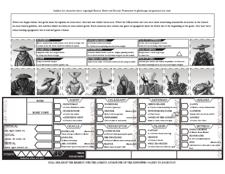 Golden Sea Characters Printable Greyscale | PDF