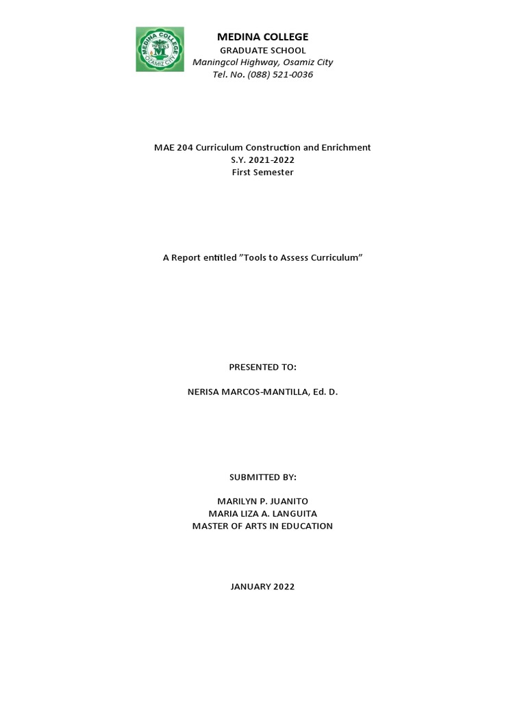 Tools To Assess Curriculum REPORT | PDF | Rubric (Academic ...