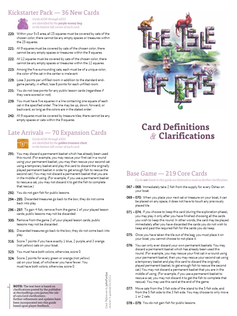 The Isle of Cats (Card Clarifications Guide v4) (ENG) | PDF | Gaming