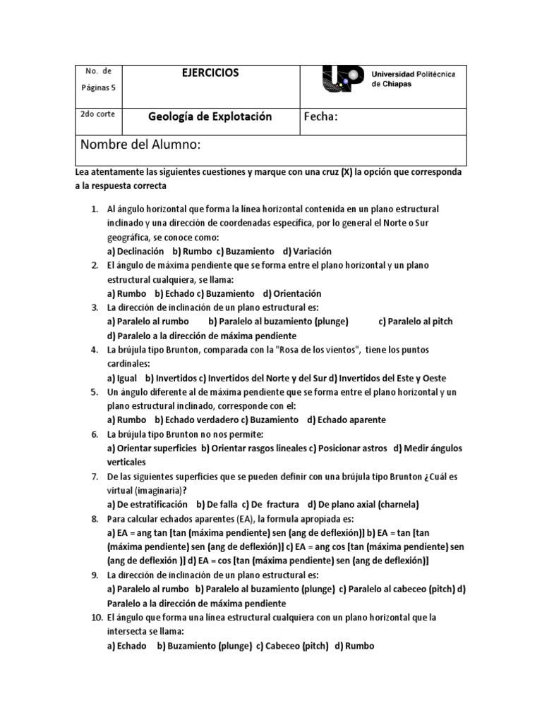 Ejercicios sobre Rumbo y Echado en Geología | PDF | Brújula