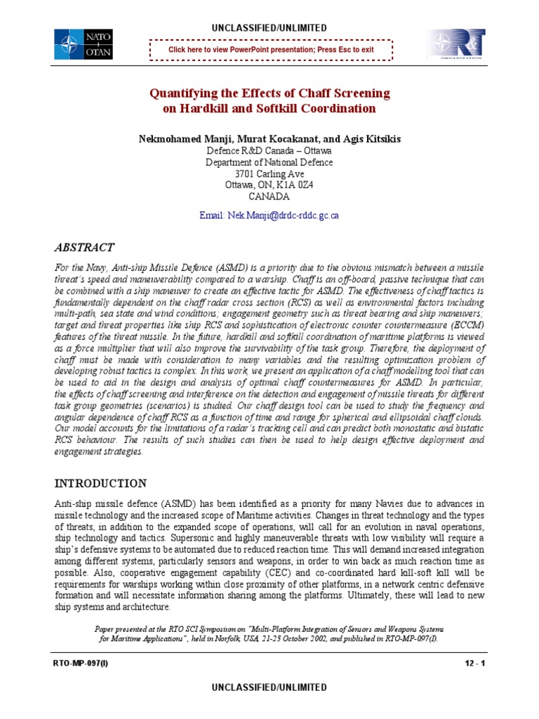 Effects of Chaff Screening and RCS | PDF | Radar | Electronic Warfare