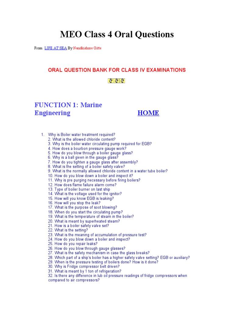 MEO Class 4 Oral Questions | PDF | Electric Motor | Electric Generator