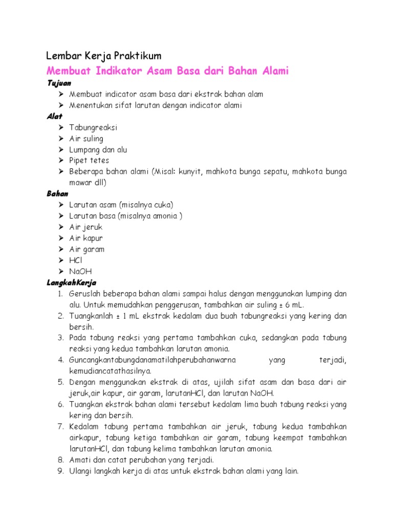 Praktikum Indikator Asam Basa Alami | PDF | Memasak, Makanan, & Anggur ...