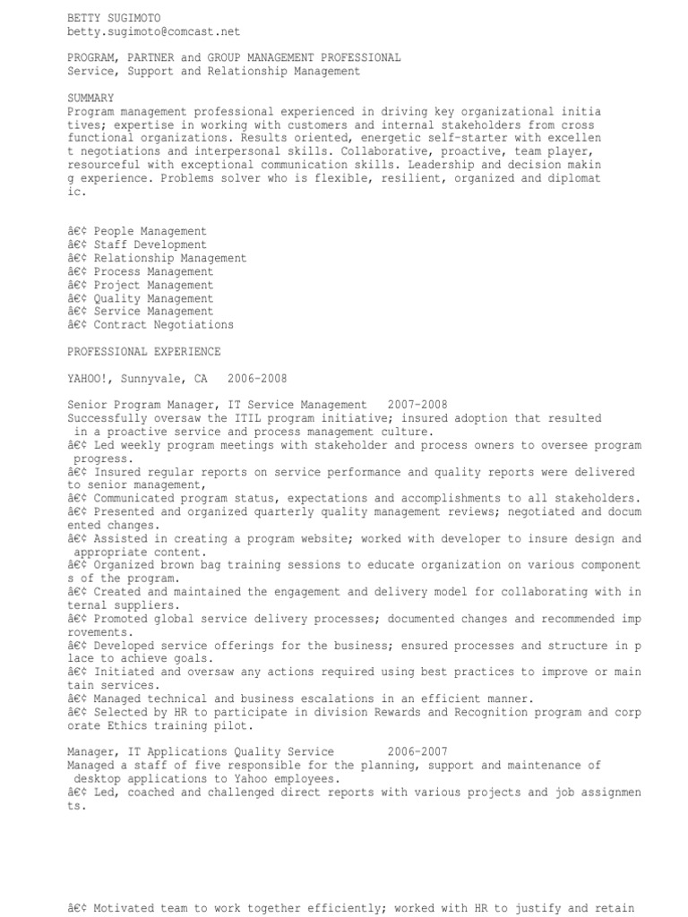 Betty Sugimoto's Program Management Resume | PDF