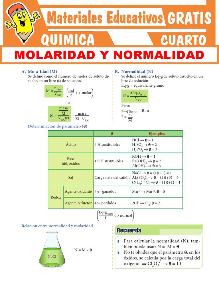 Molaridad y Normalidad para Cuarto Grado de Secundaria | PDF ...