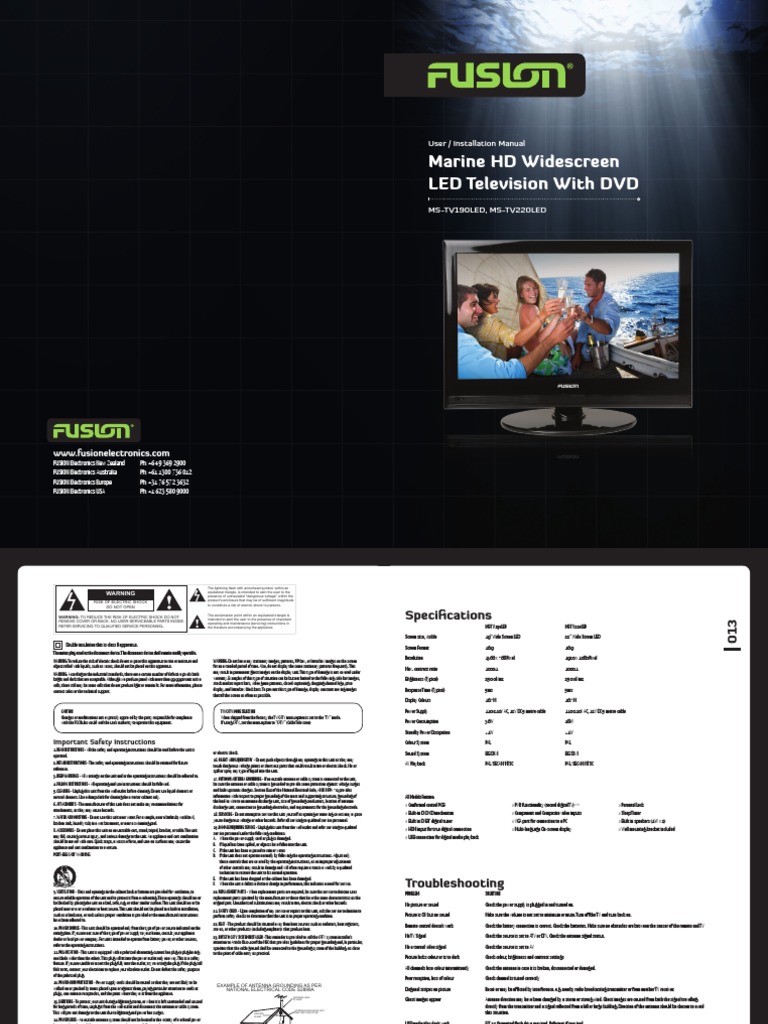 Marine HD Widescreen LED Television With DVD: User / Installation ...