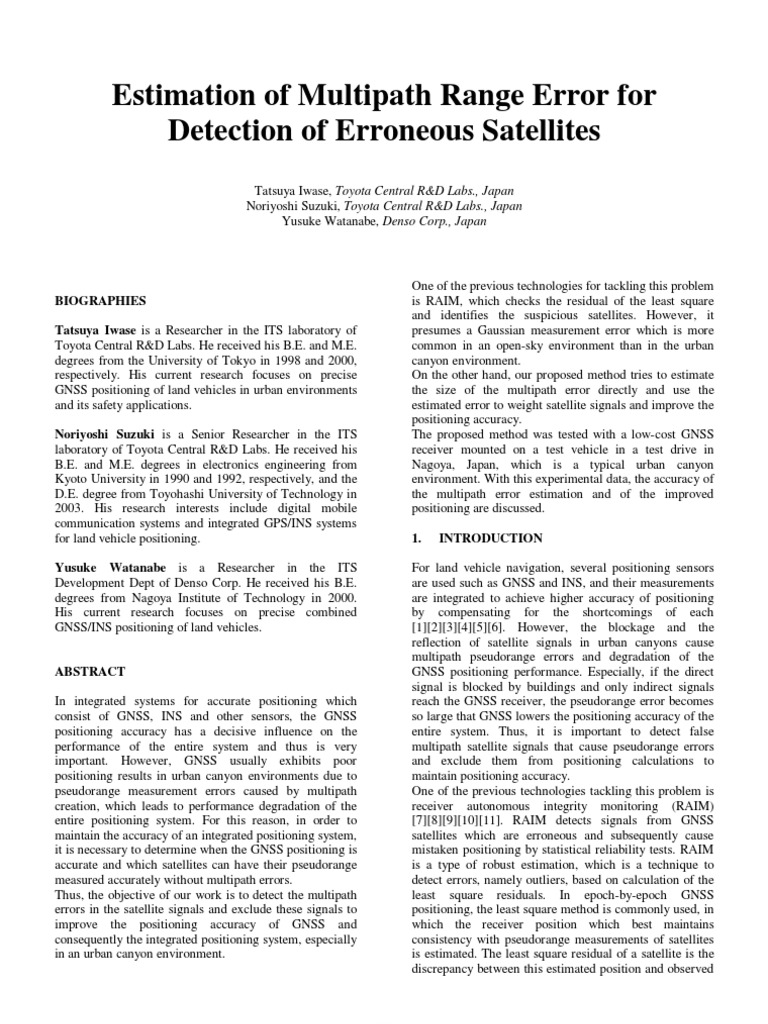 Estimation of Multipath Range Error For Detection of Erroneous ...