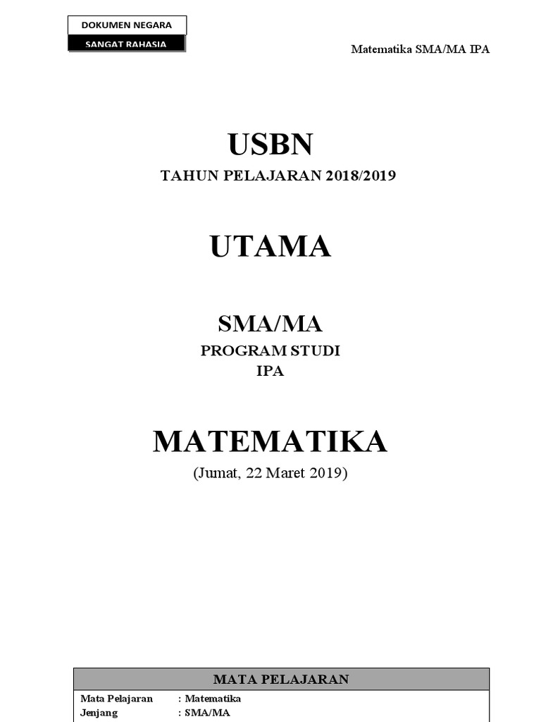 Soal Usbn Matematika Ipa | PDF