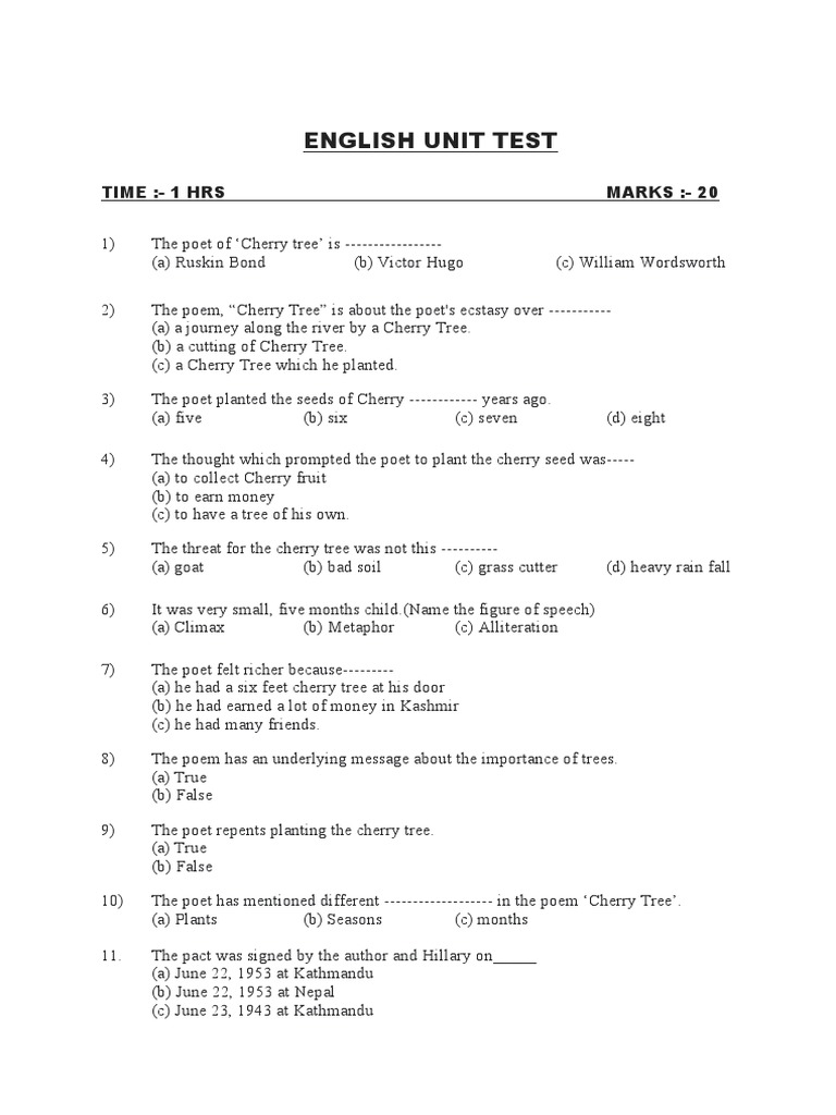 English Unit Test Paper. | PDF | Mountains Of Tibet | Himalayas