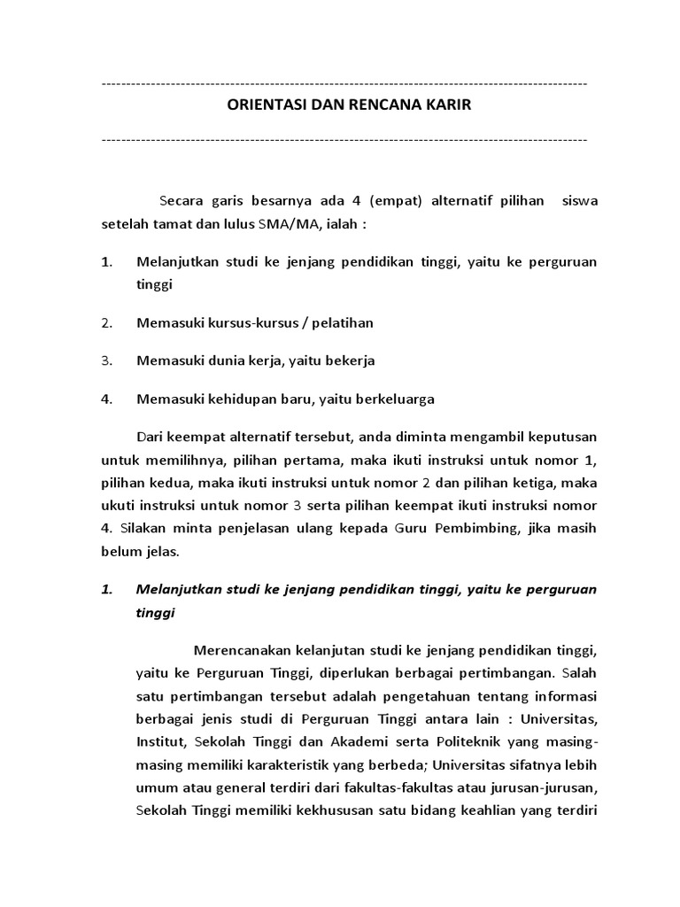 Materi Layanan BK Bidang Karir - Orientasi Dan Rencana Karir | PDF