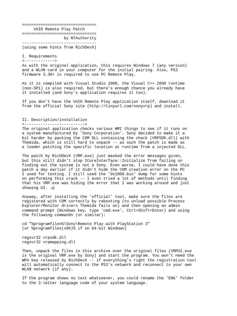VRPPatch Readme | PDF | Component Object Model | Computing