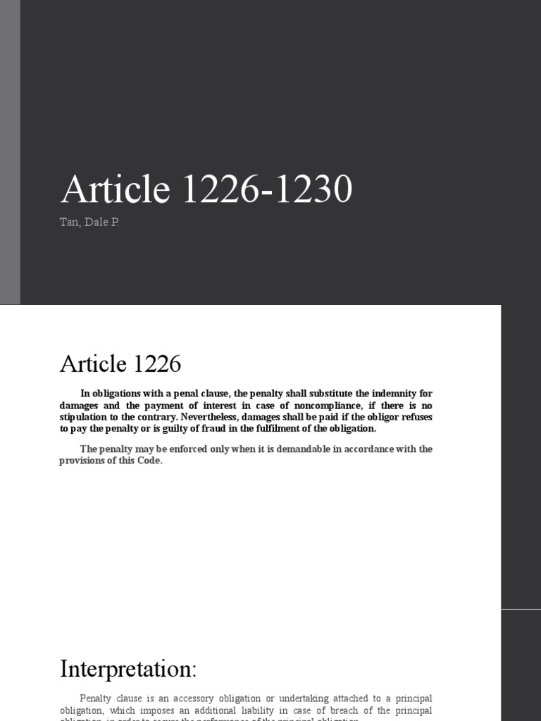 Article 1226-1230 Tan | PDF | Damages | Indemnity