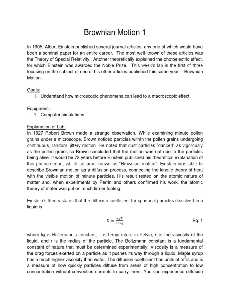 Brownian Motion 1 | PDF | Brownian Motion | Diffusion