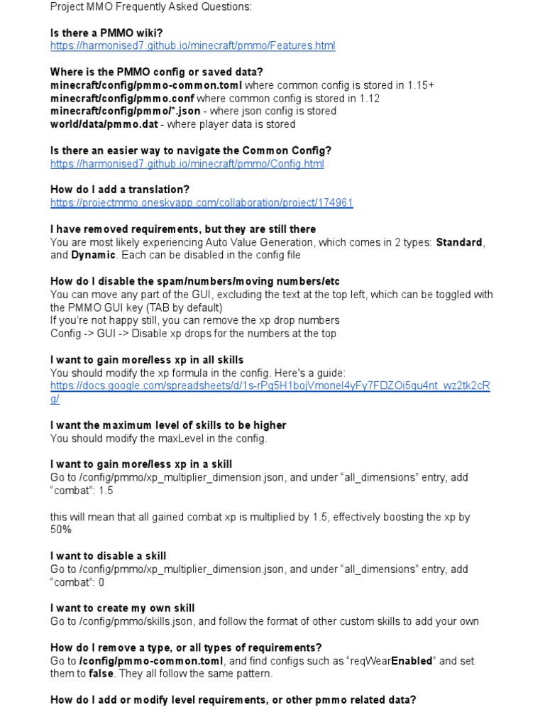 Project MMO FAQ Sim | PDF | Minecraft | Json