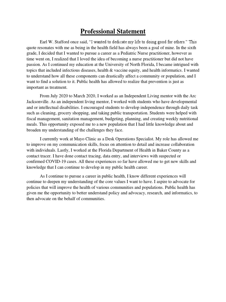 Professional Statement | PDF | Self-Improvement