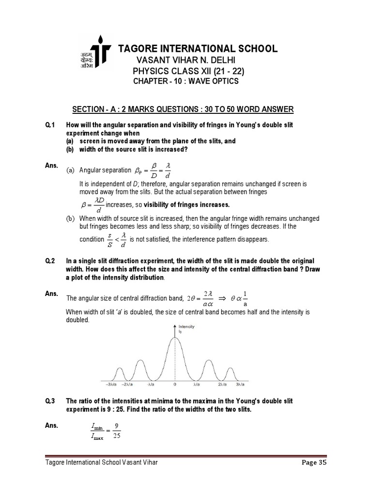 WAVE OPTICS Chapter 10 Class 12 | PDF | Diffraction | Waves