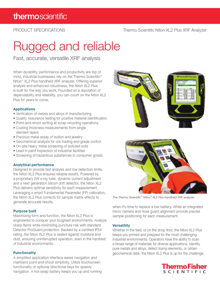 Niton XL2 Plus - Spec Sheet | PDF | Metals