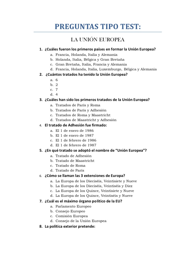 Test Unión Europea | PDF