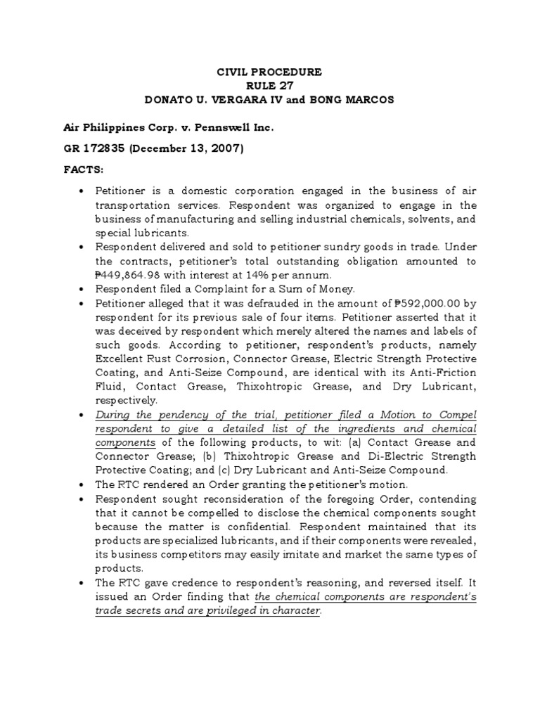 Air Philippines Corp v. Pennswell Inc. | PDF | Discovery (Law) | Trade ...