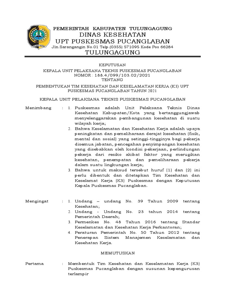 SK k3 Puskesmas | PDF