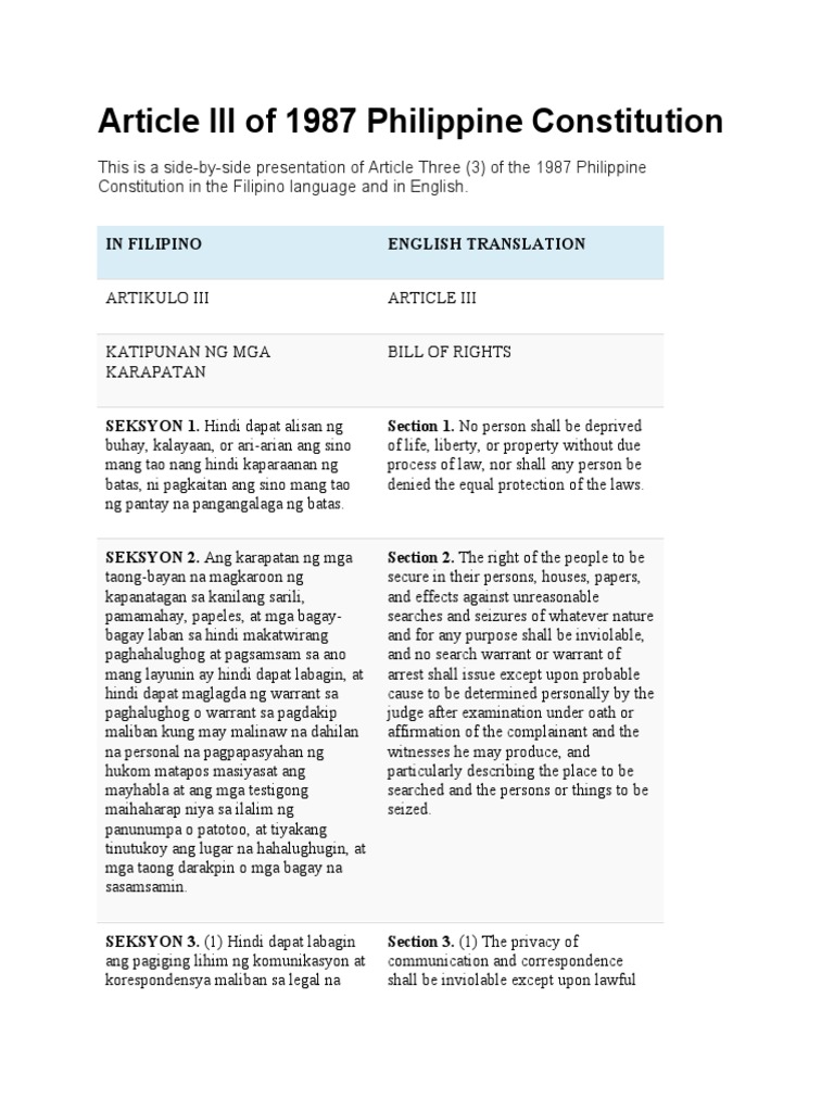 Article III of 1987 Philippine Constitution | PDF