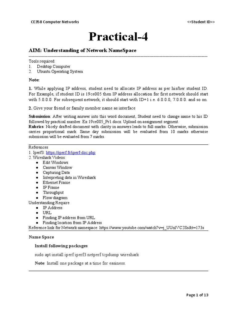 Practical-4: Aim: Understanding of Network Namespace | PDF | Ip Address | Computer Network