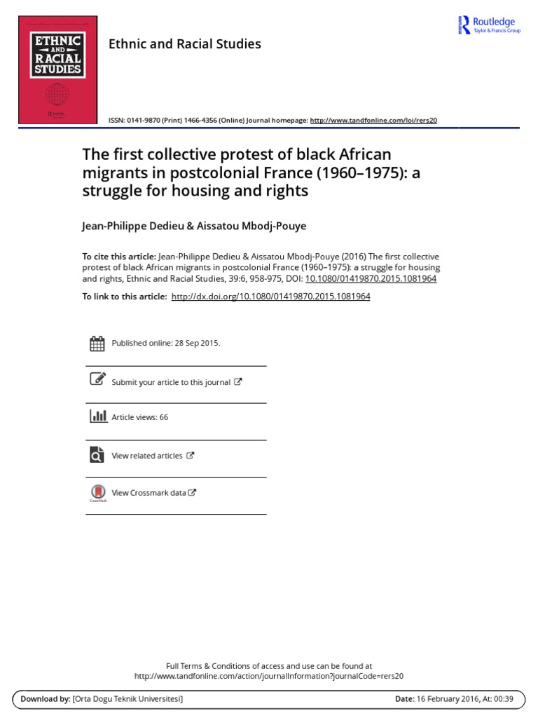 The First Collective Protest of Black African Migrants in Postcolonial ...