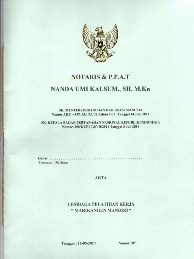 Akta Notaris Pendirian LPK | PDF