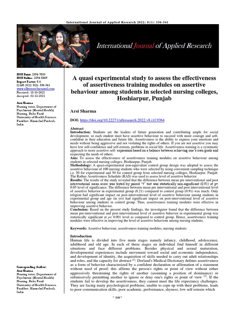 Effectiveness of Assertiveness Training in Nursing | PDF | Self Esteem ...
