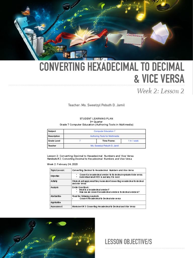 Lesson 2 Week 2 - Converting Decimal To Hexadecimal Numbers and Vice Versa | PDF | Numbers | Decimal