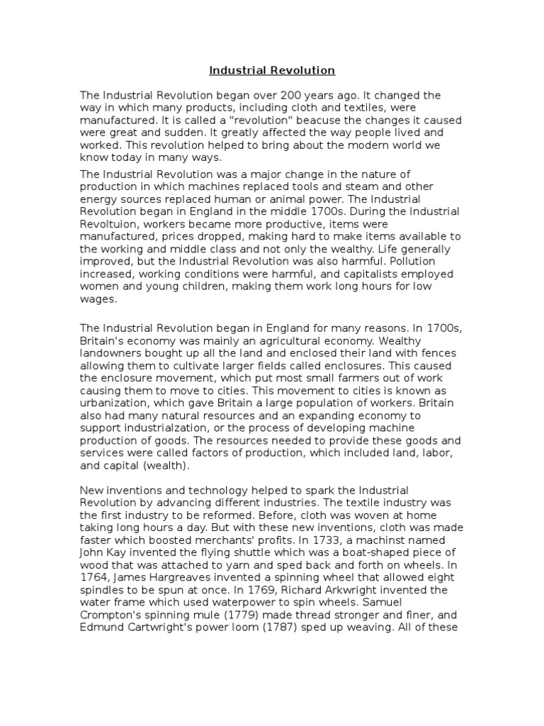 Industrial Revolution Essay | PDF | Industrial Revolution | Spinning ...