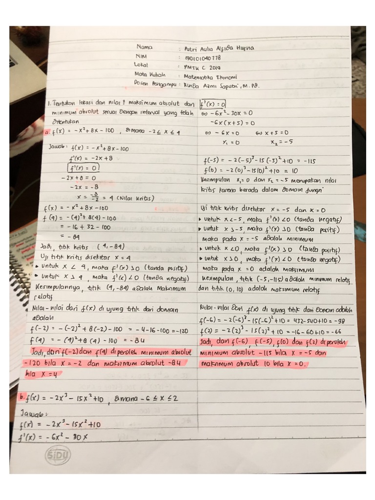 Putri Aulia (190101040778) UAS MTK EKO | PDF