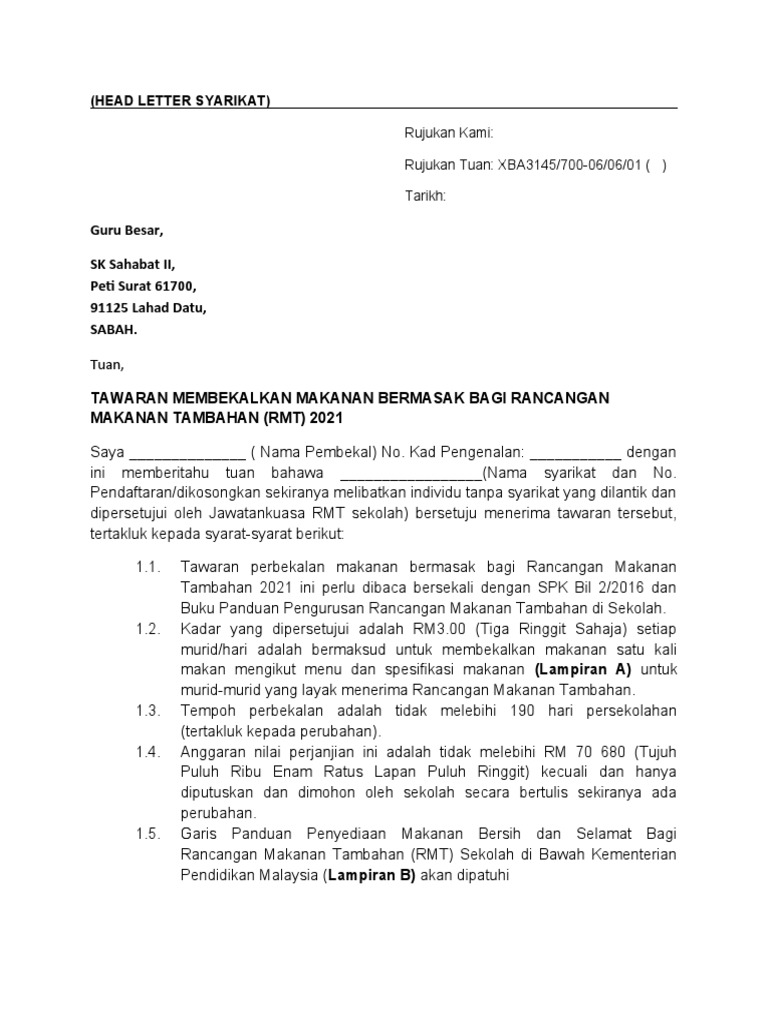2.contoh Surat Setuju Terima RMT 2021 | PDF