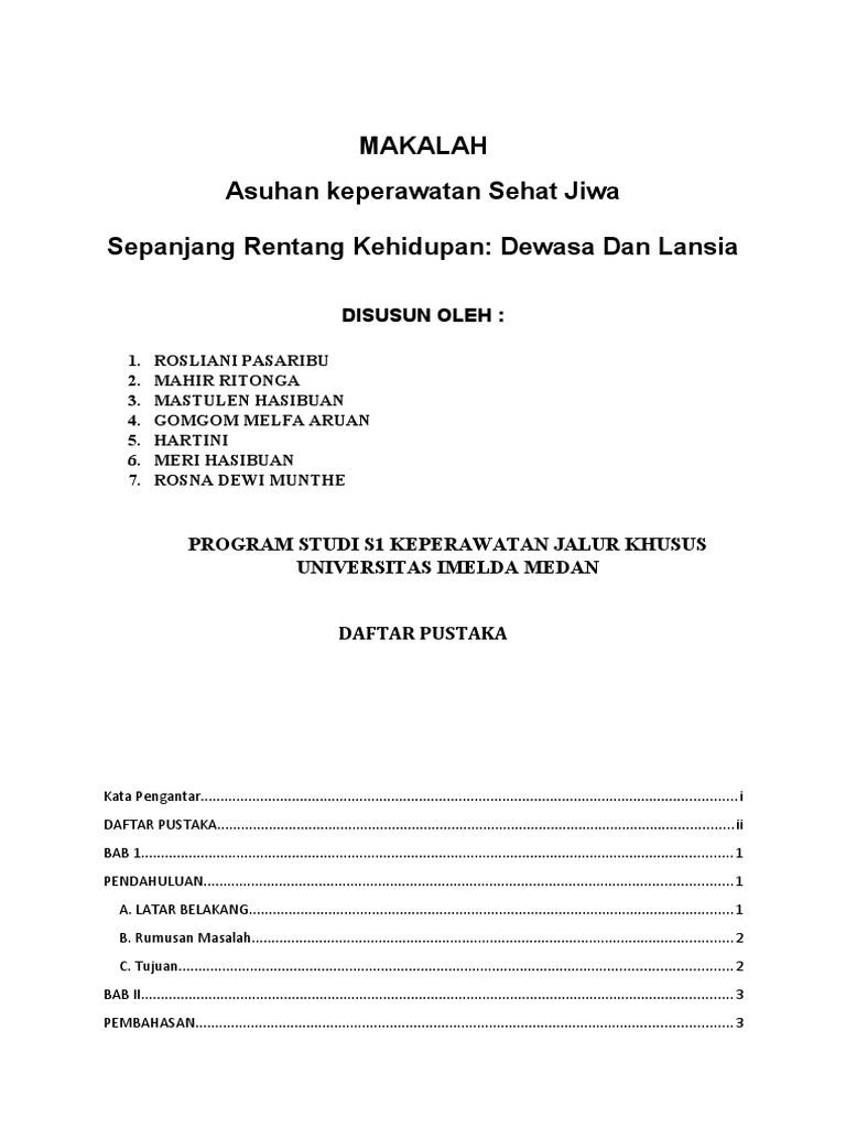 Asuhan Keperawatan Sehat Jiwa Sepanjang Rentang Kehidupan Dewasa Dan Lansia | PDF | Kesehatan ...