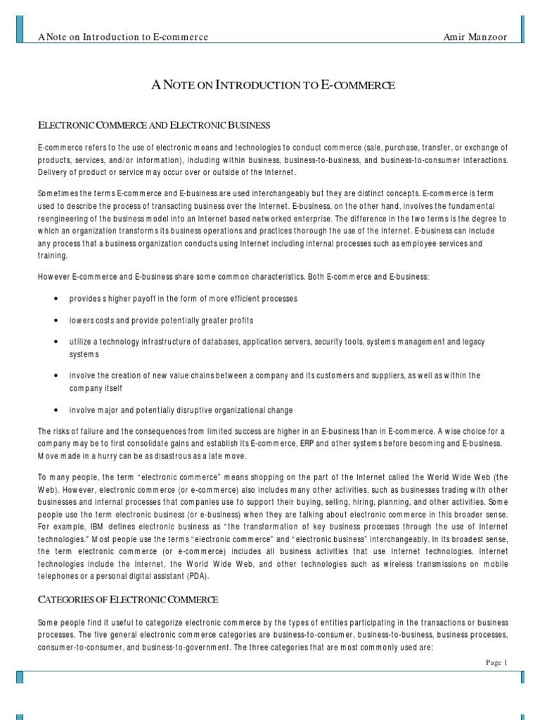01 - A Note On Introduction To E-Commerce - 9march2011 | PDF | Electronic Data Interchange | E ...