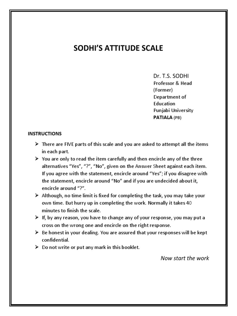 Assessing Attitudes: Scoring Key and Instructions for Sodhi's Attitude ...