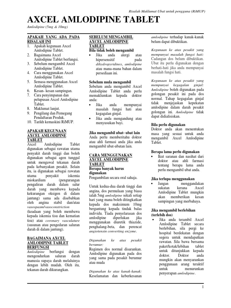 Axcel Amlodipine Tablet 5,10mg (Amlodipine) Kotra Pharma (M) Sdn. Bhd ...