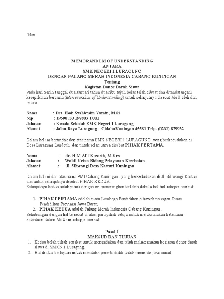 MOU Dengan PMI | PDF