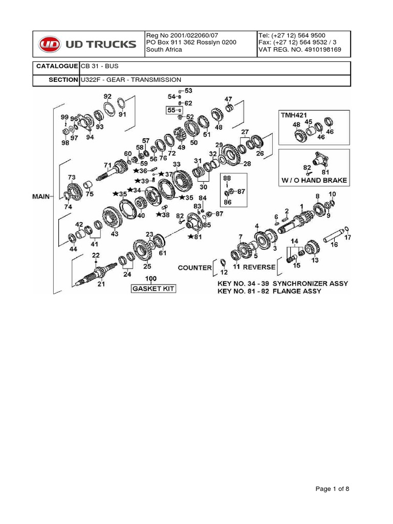 Catalogue CB 31 - Gearbox Section U322F - Parts list and specifications ...