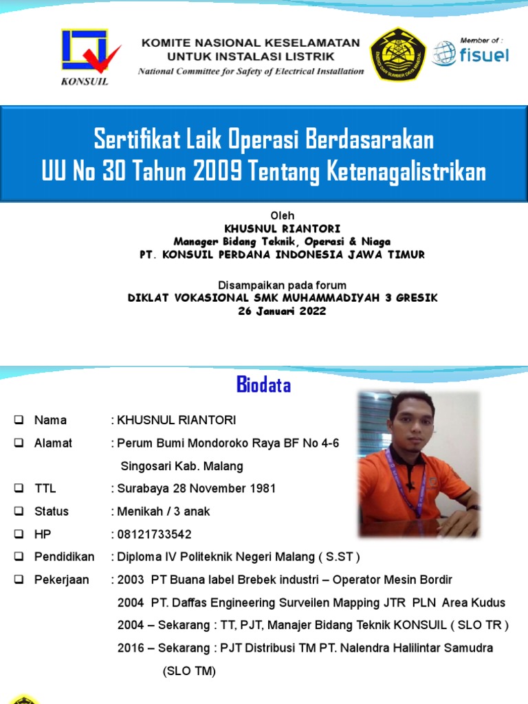 Sertifikat Laik Operasi Instalasi Listrik | PDF