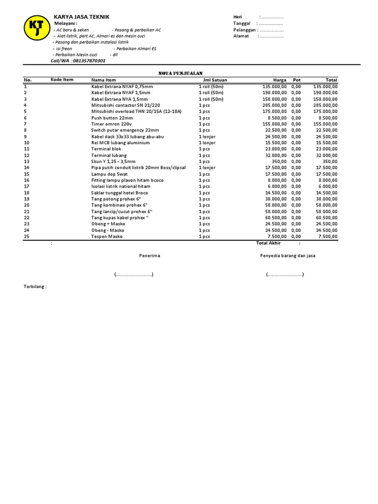 Nota Penjualan Bahan Dan Alat Listrik | PDF