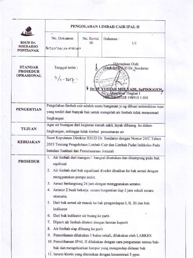 SOP Pengolahan Limbah Cair RSUD | PDF | Sains & Matematika | Teknologi & Rekayasa