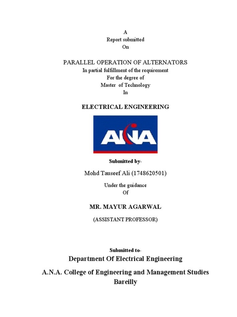 Parallel Operation of Alternators: Electrical Engineering | PDF | Electric Generator ...