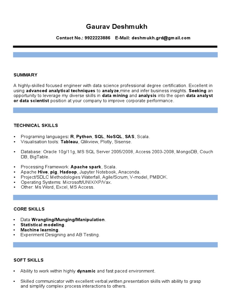 Sample Resume - Fresher | PDF | Data Science | Statistical Classification