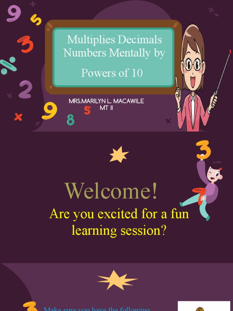 Multiplies Decimals Numbers Mentally by Powers of 10: Mrs - Marilyn L ...