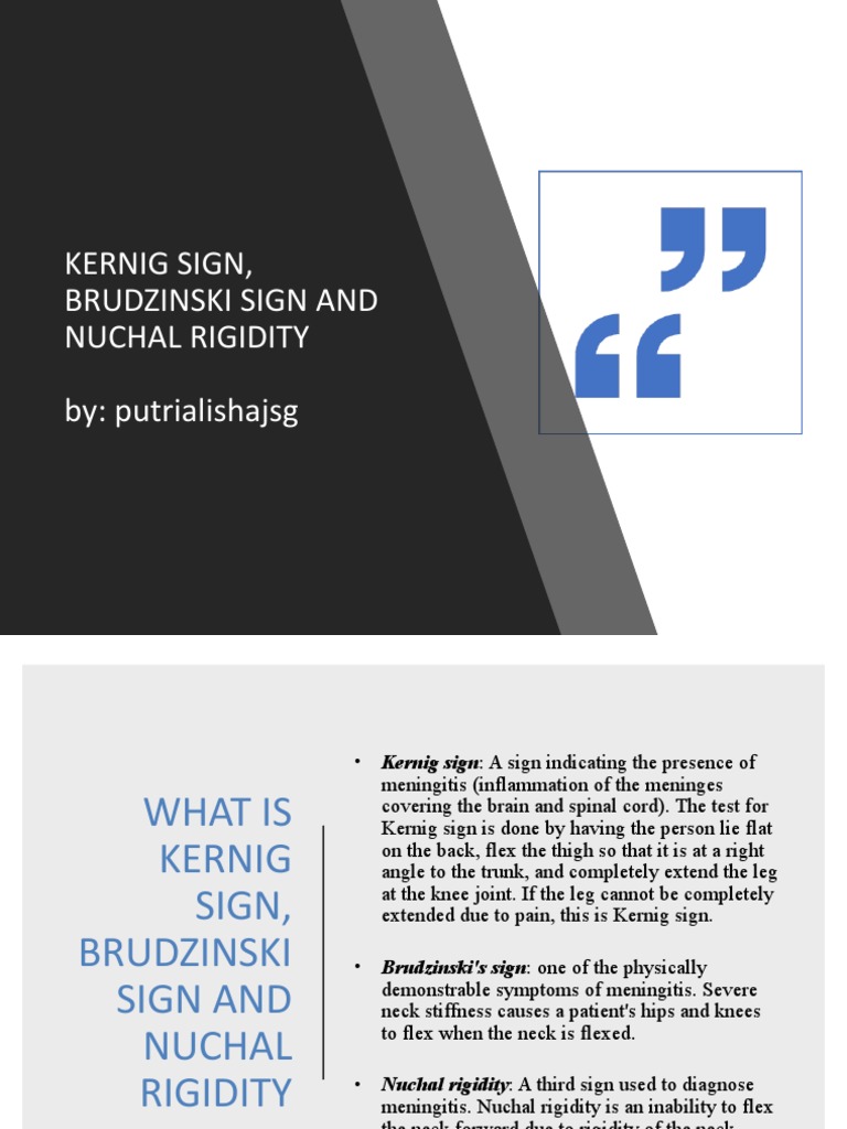 Kernig Sign, Brudzinski Sign and Nuchal Rigidity By: Putrialishajsg ...