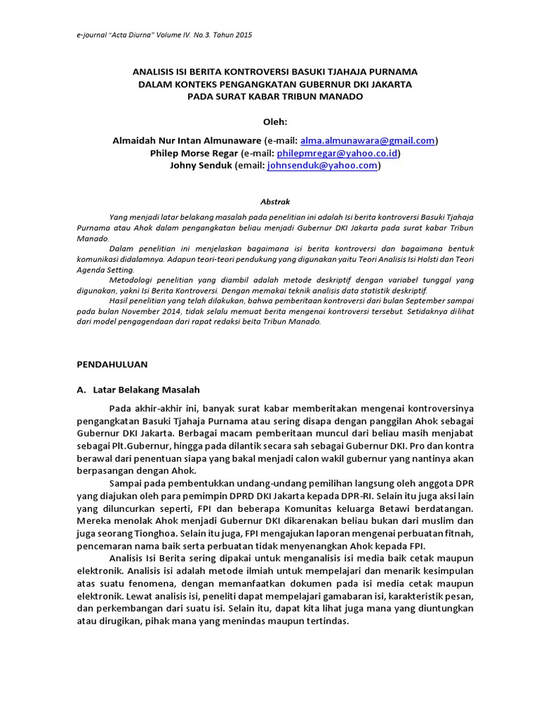 ID Analisis Isi Berita Kontroversi Basuki T | PDF