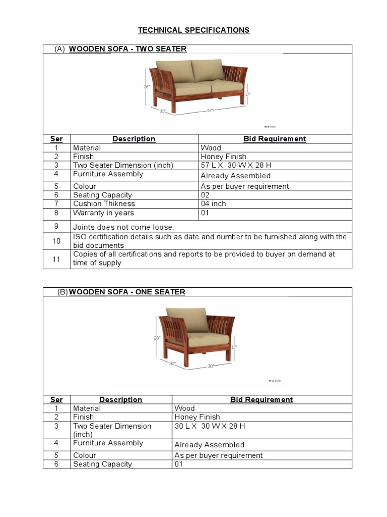 Wooden Sofa Technical Specifications | PDF | Specification (Technical ...