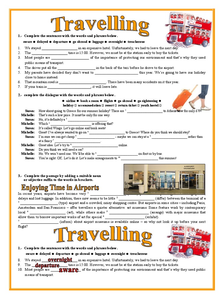 Travel Vocabulary and Dialogue Exercises | PDF | Airport | Adjective